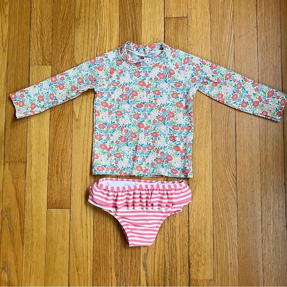 Baby Boden | Swim | Baby Boden Floral Ruffle Striped Bathing Suit ...